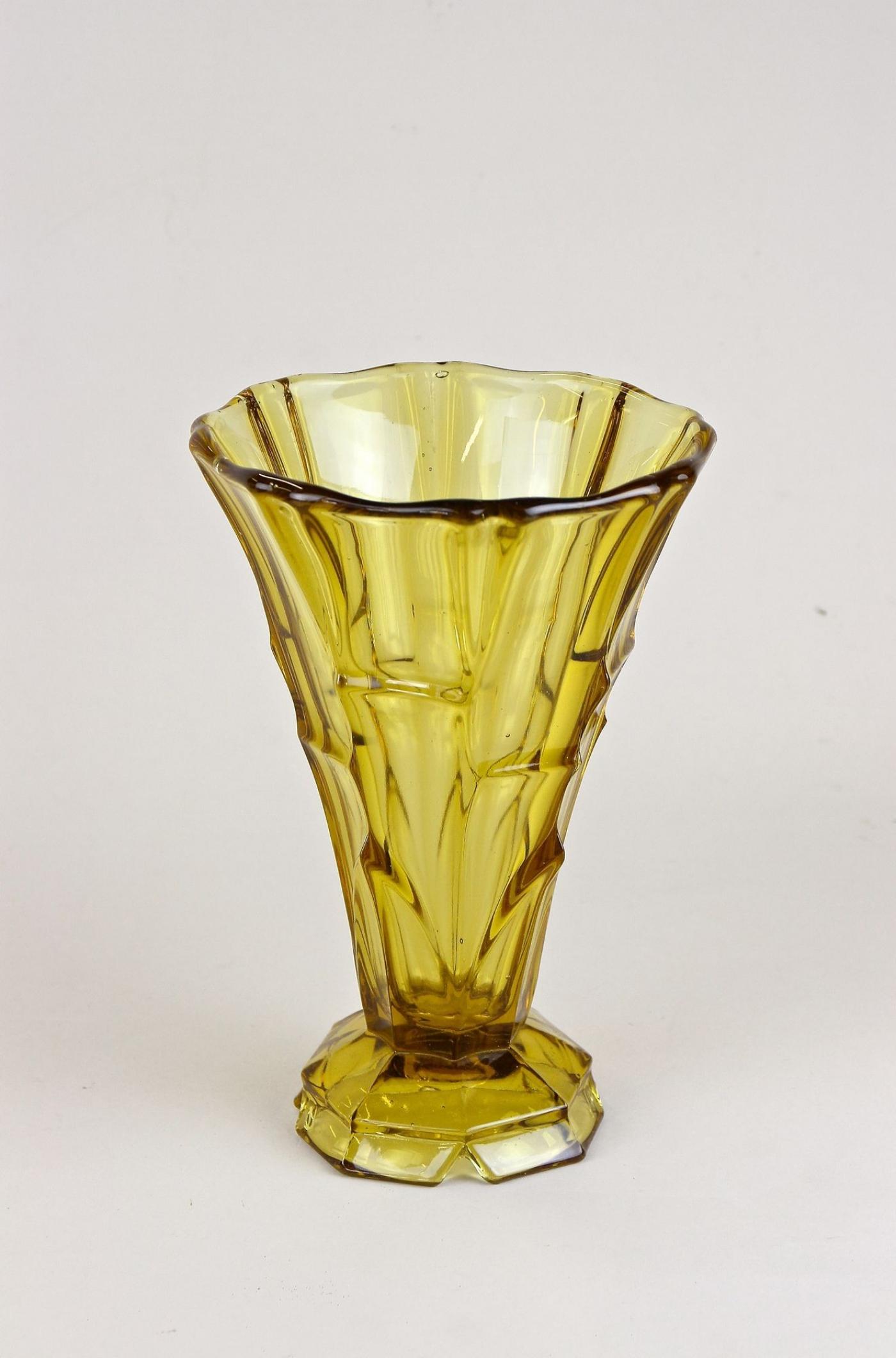 Art Deco Glass Vase Amber Colored Austria Circa 1920