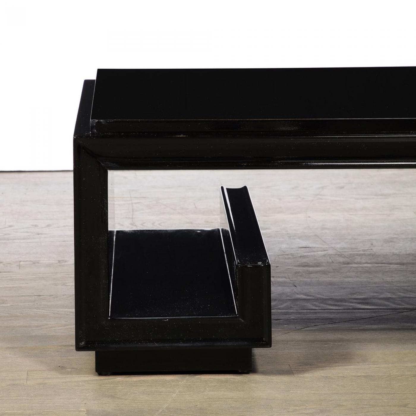 Art Deco Greek Key Cocktail Table in Black Lacquer by Paul Frankyl