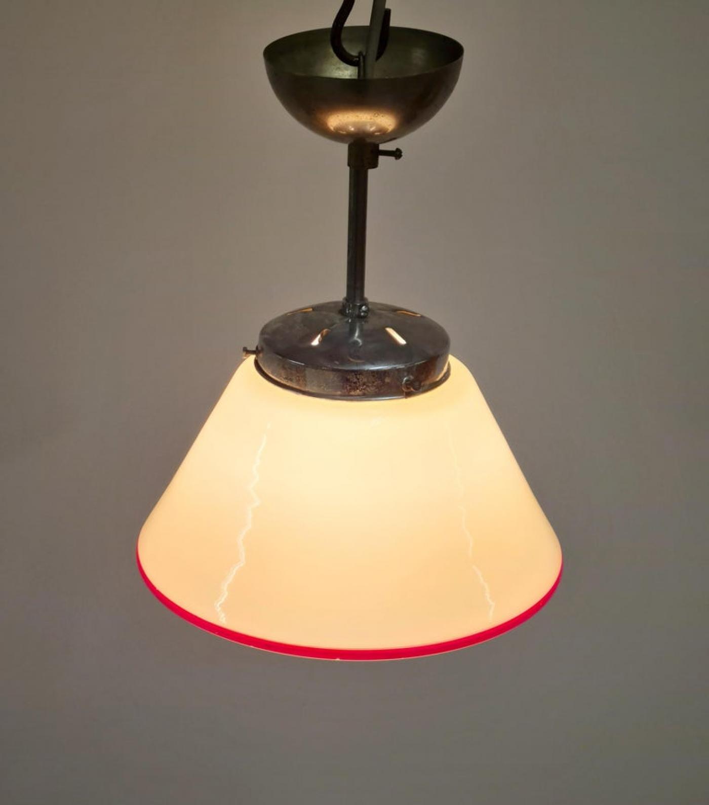 Art Deco Hand Painted Ziggurat Ceiling Pendant, Finland 1940s