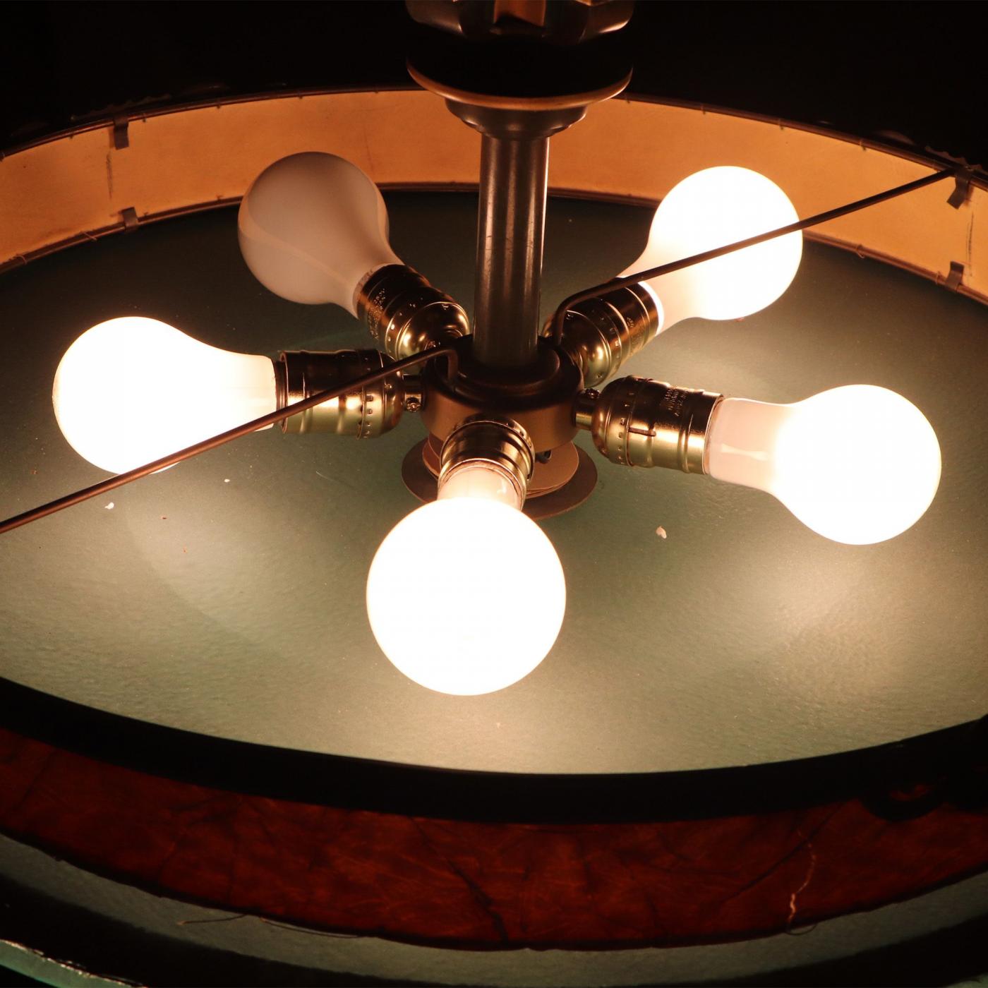 Art Deco Hanging Light Fixture with St. George Motif. Circa 1920.