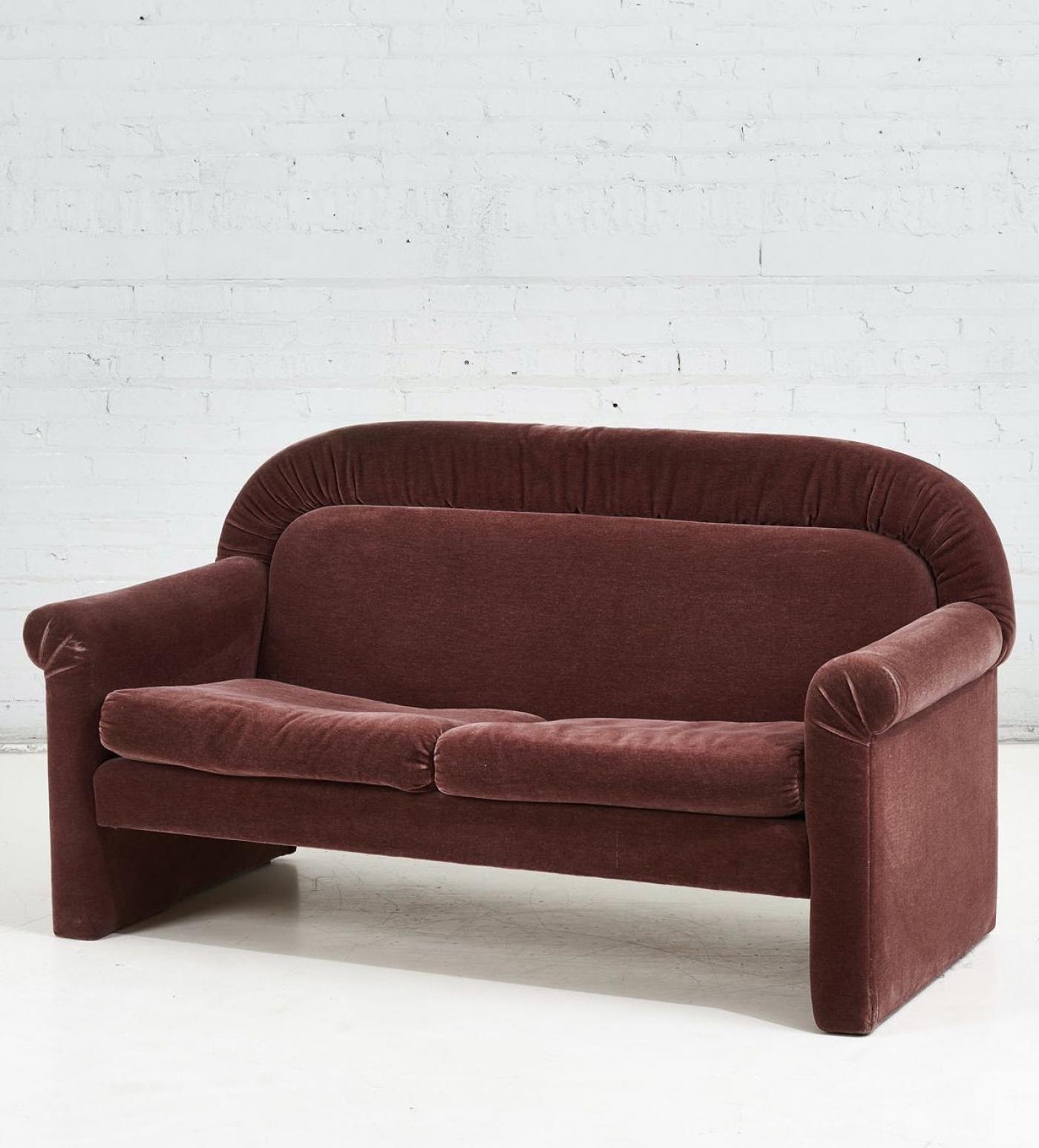 Art Deco Maroon Mohair Settee, 1960