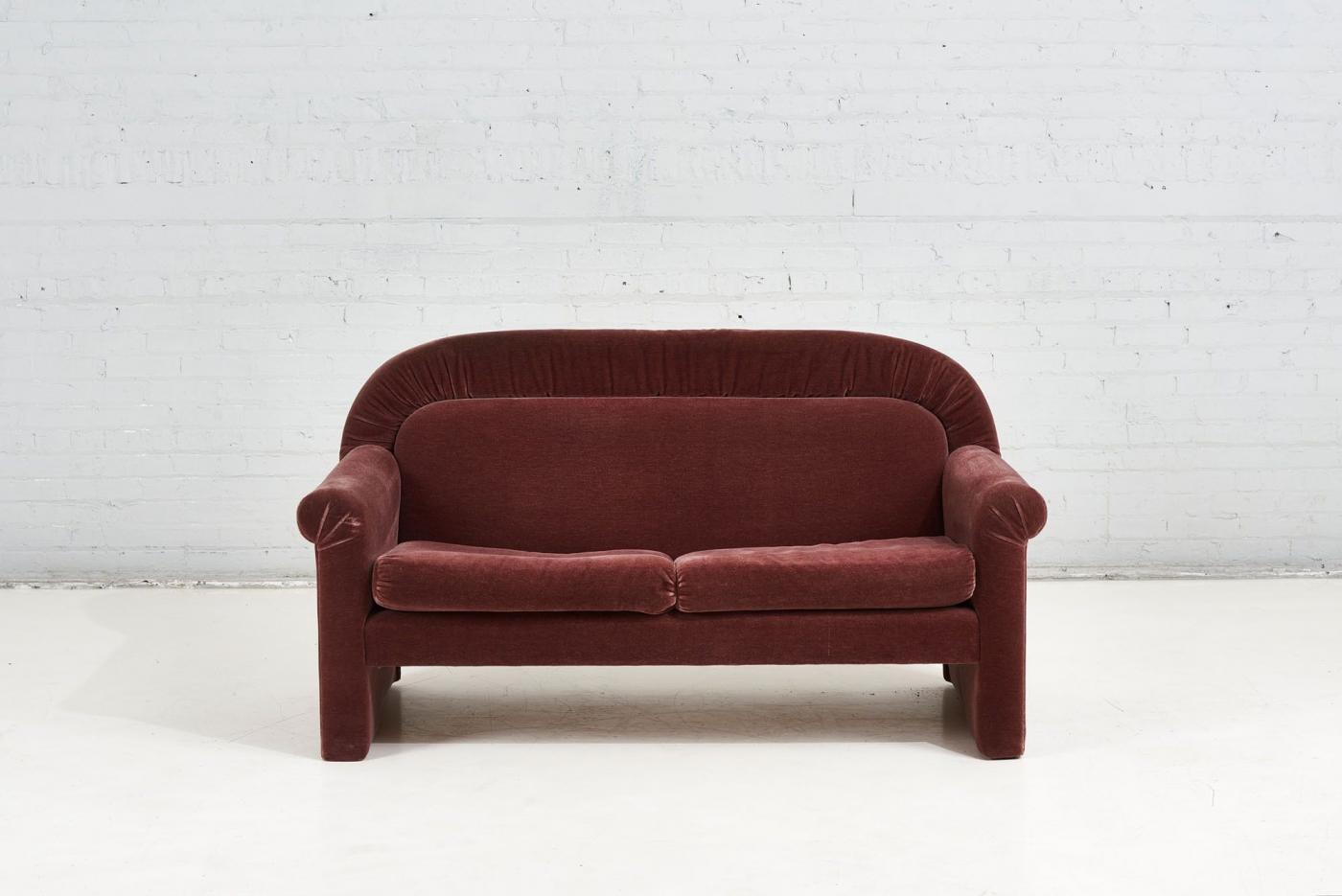 Art Deco Maroon Mohair Settee, 1960