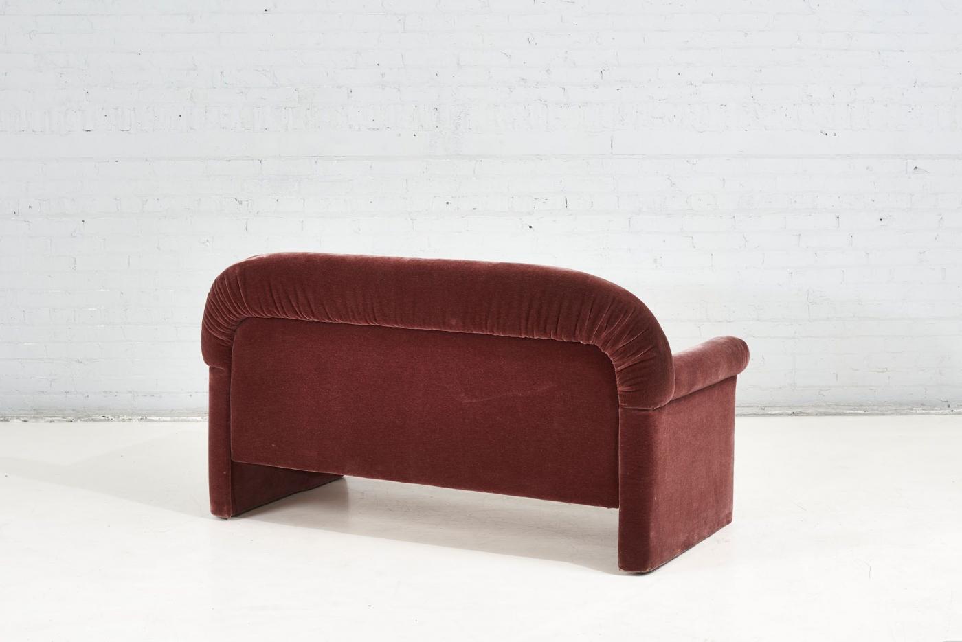 Art Deco Maroon Mohair Settee, 1960