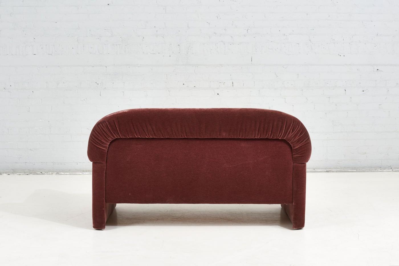 Art Deco Maroon Mohair Settee, 1960