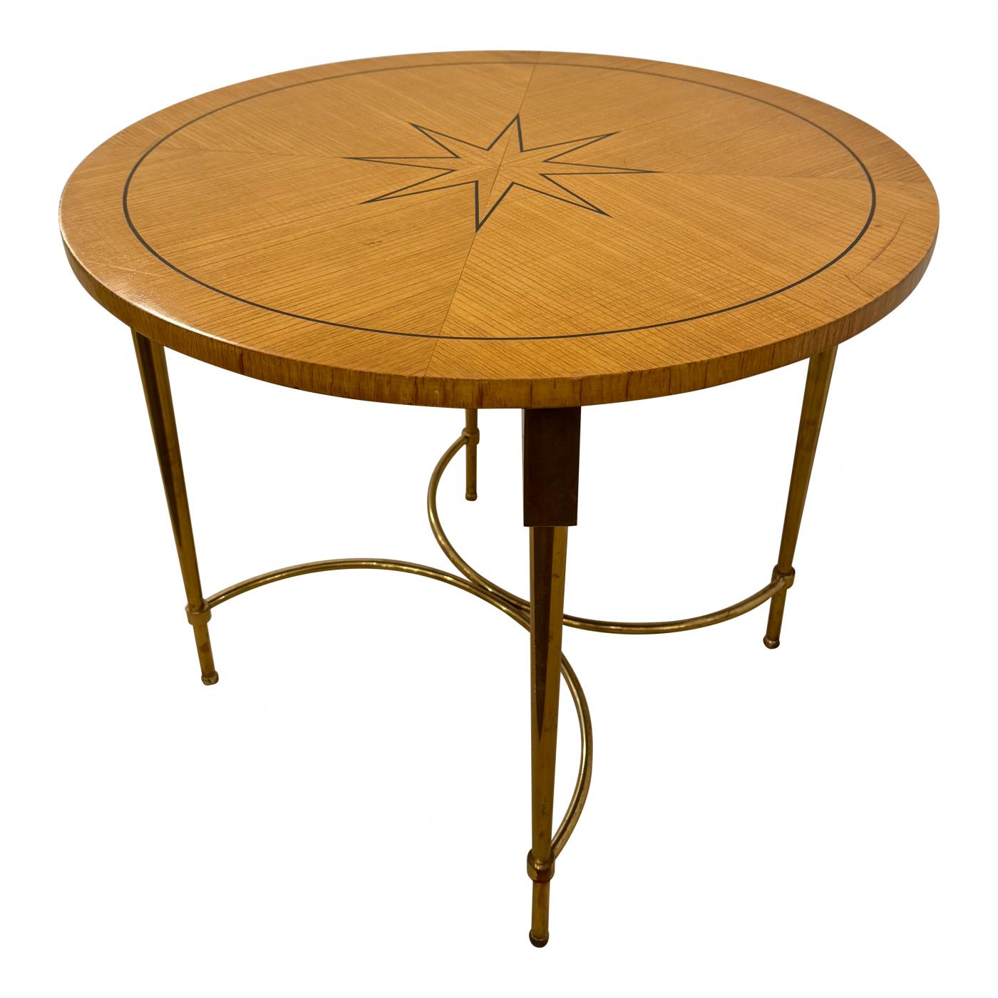 Art Deco Period Round Sycamore Table, Bronze Legs, France circa 1930.