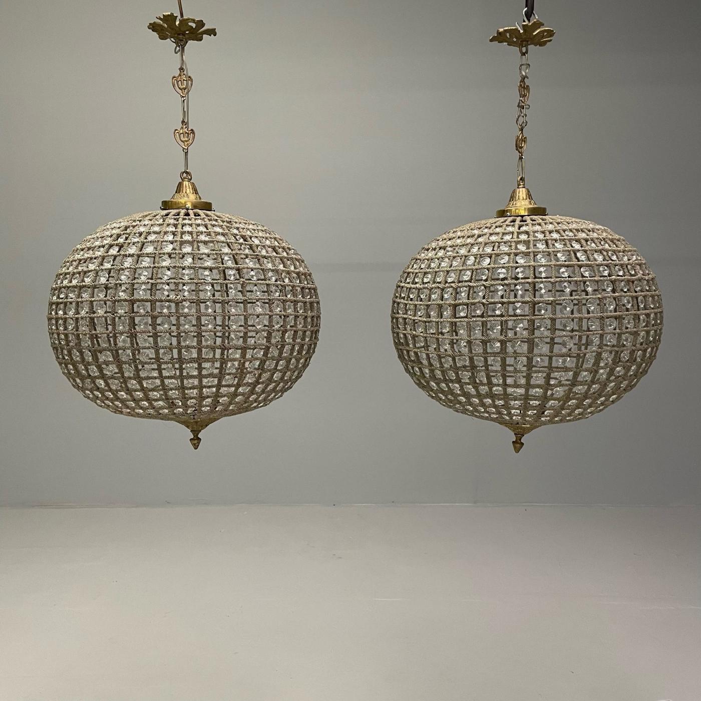 Art Deco, Round Chandeliers, Beveled Crystal, Metal, American, 1980s