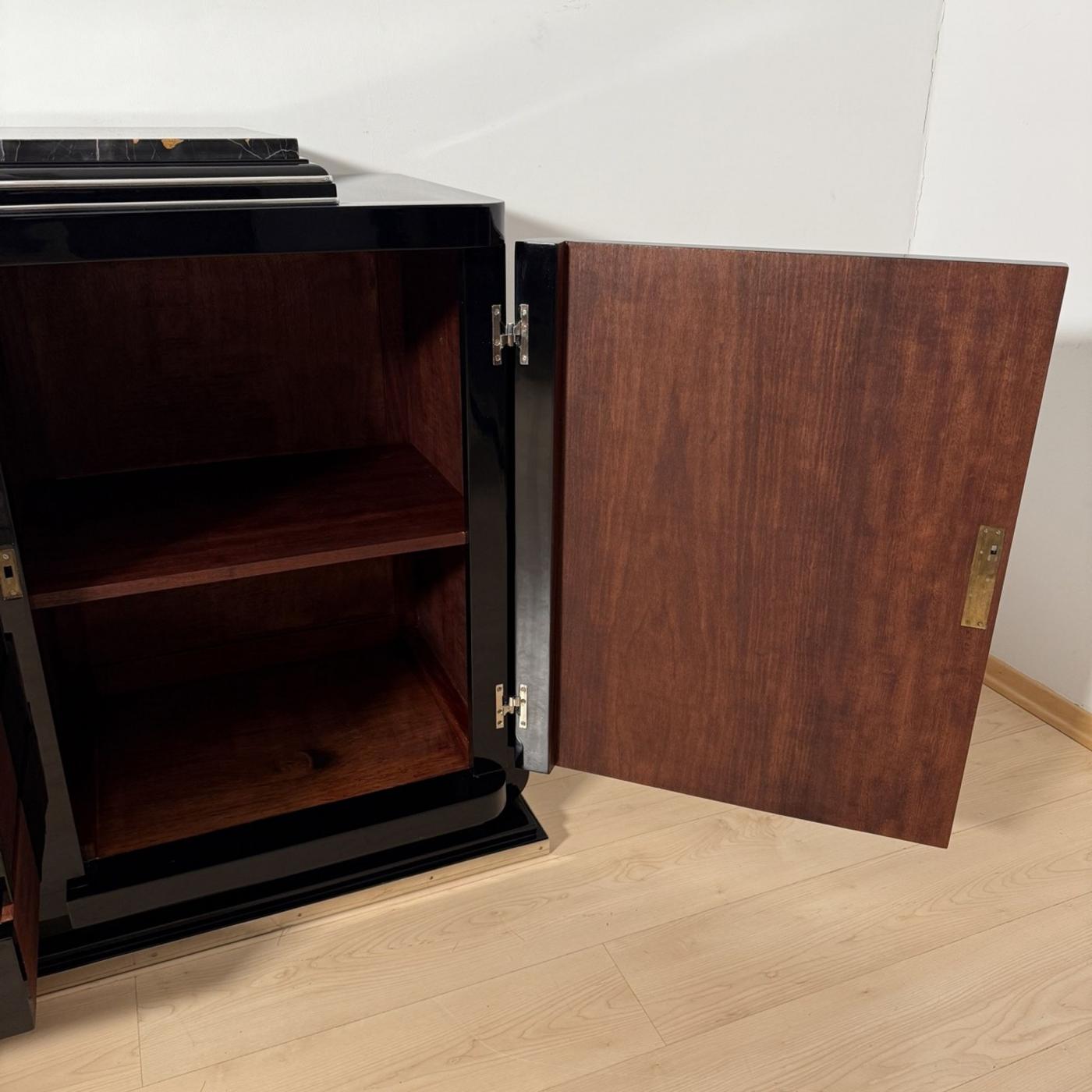 Art Deco Sideboard, Black Lacquer, Marble, Parchment, Chrome, Paris ...