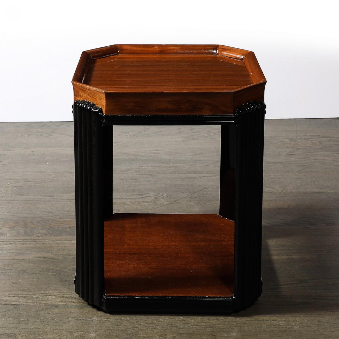 Art Deco Streamlined Machine Age Bookmatched Walnut & Fluted Black ...