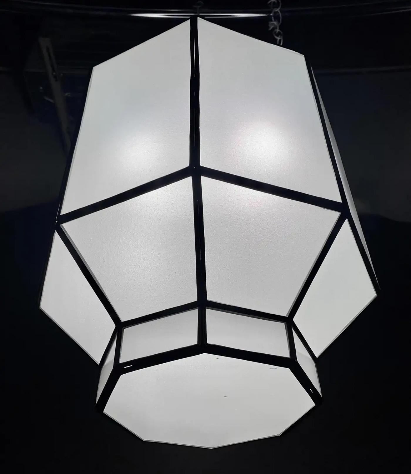 Art Deco Style White Milk Glass Octagon Shaped Chandelier, Pendant or ...