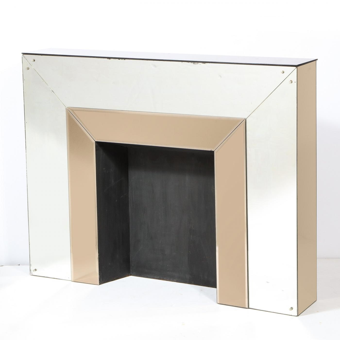 Art Deco Two Tone Plain & Bronze Mirrored Fireplace with Crystal Florets