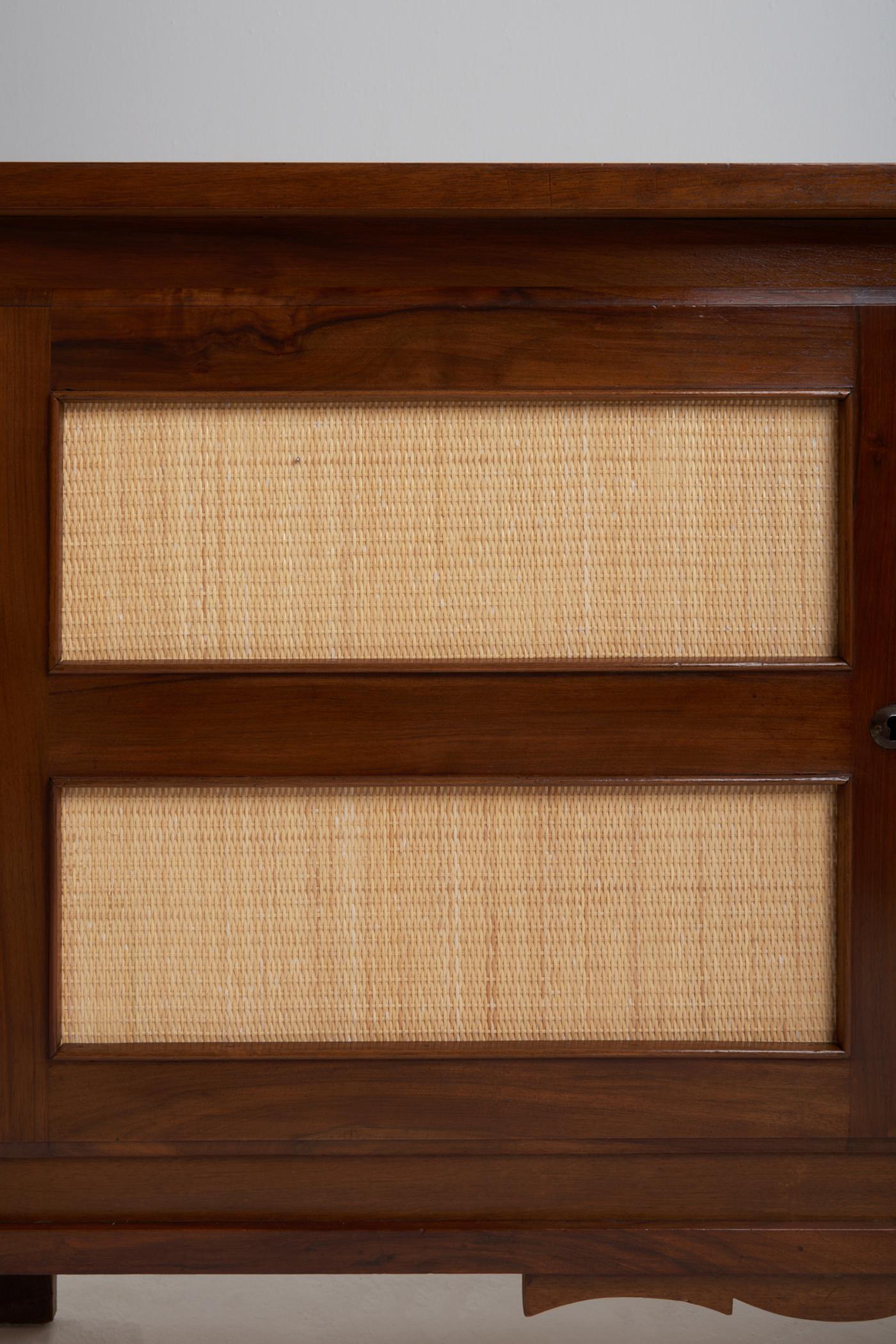 Art Deco Walnut and Rattan Sideboard