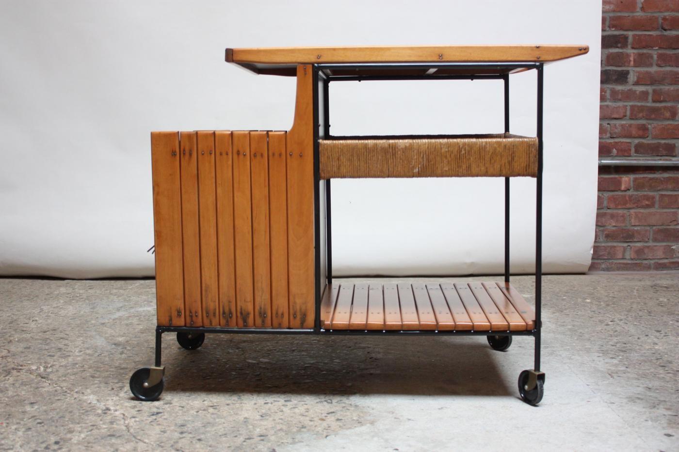 Arthur Umanoff - Arthur Umanoff Maple and Wrought Iron Bar Cart