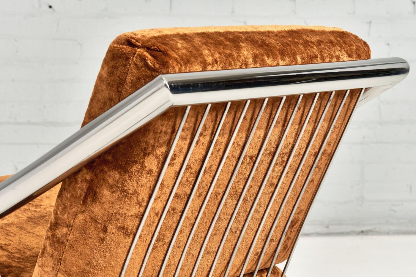 Arthur Umanoff Directional Chrome Lounge Chair and Ottoman, 1971