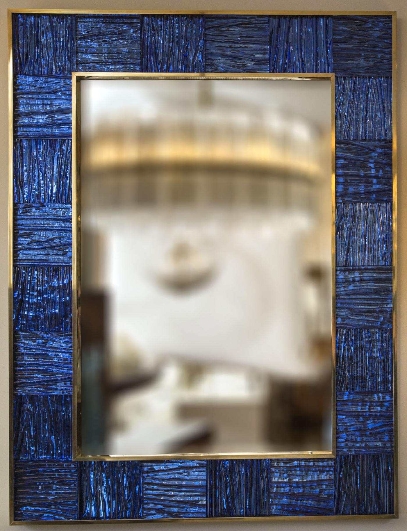 Artisan Brass Blown Klein-Blue Wave Mirror