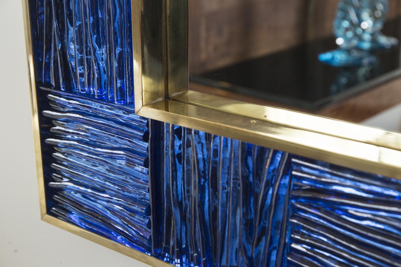 Artisan Brass Blown Klein-Blue Wave Mirror
