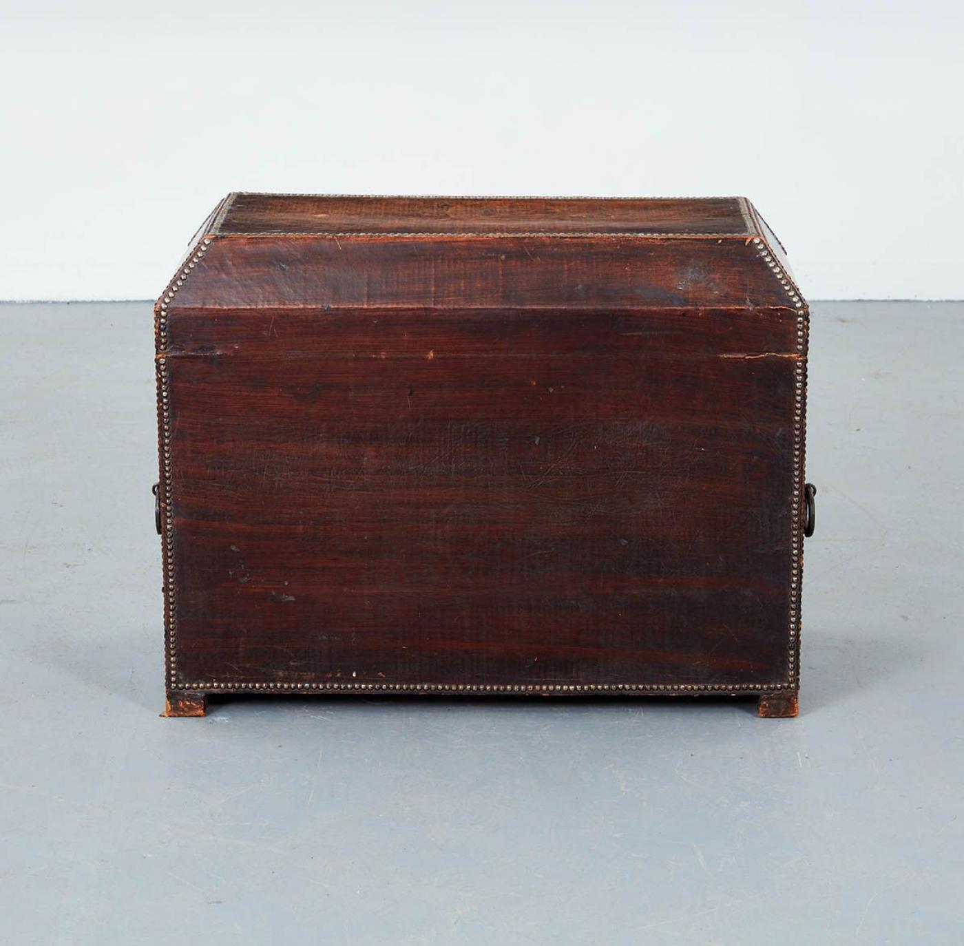 Arts & Crafts Copper Studded Leather Trunk