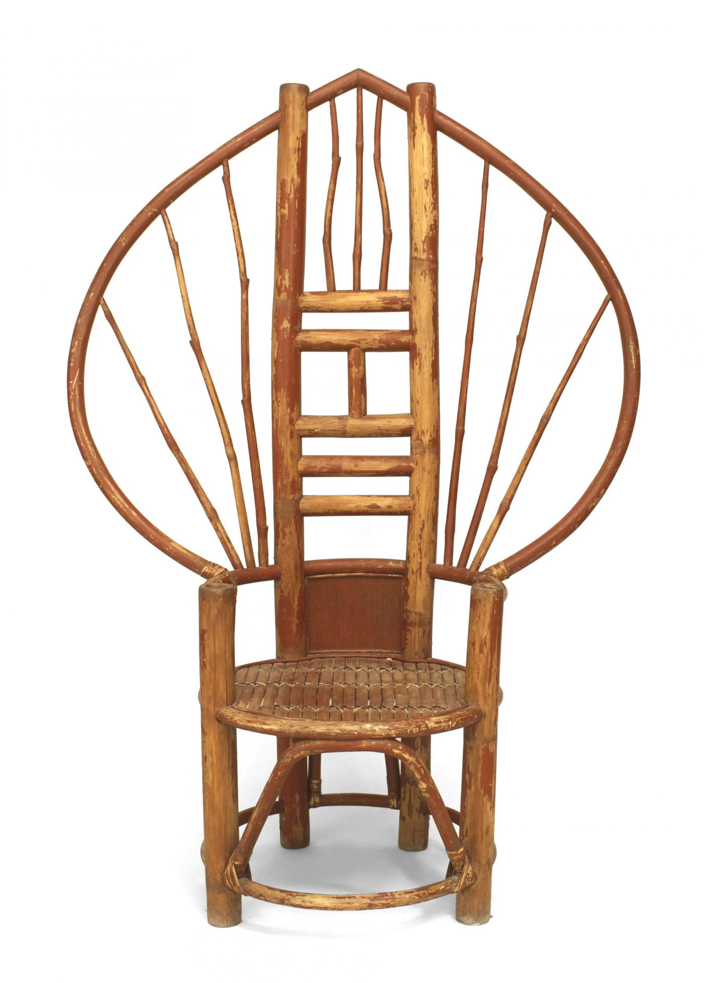 Asian bamboo fan back throne chair