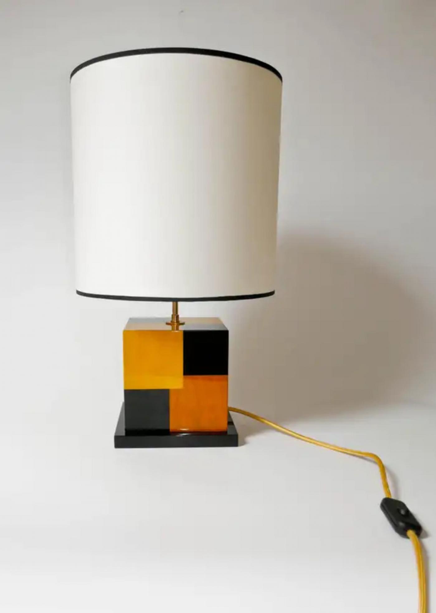 Aymeric Lefort - New Black and Yellow table Lamp in Tinted Wood ...