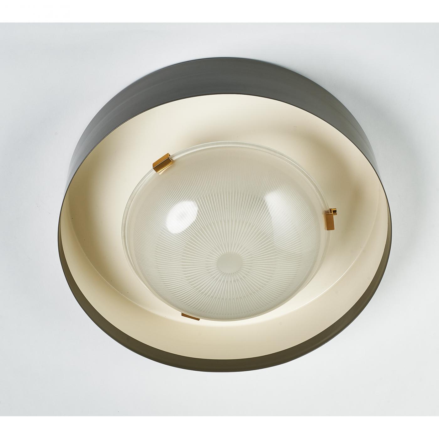 Azucena - Ribbed Glass and Metal Ceiling Light by Azucena, Italy 1960s