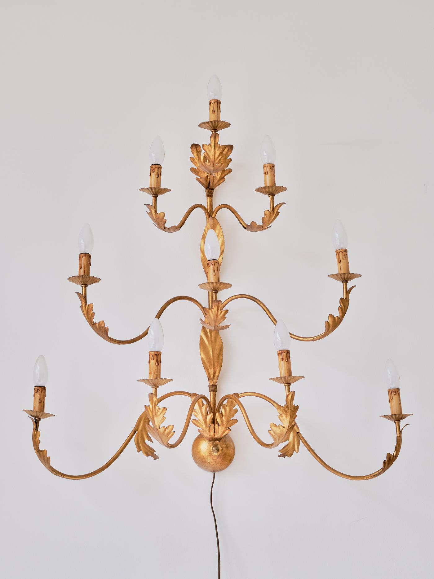 Banci - Large 10 Arm Gilded Wall Light by Banci Firenze, Italy, 1960s