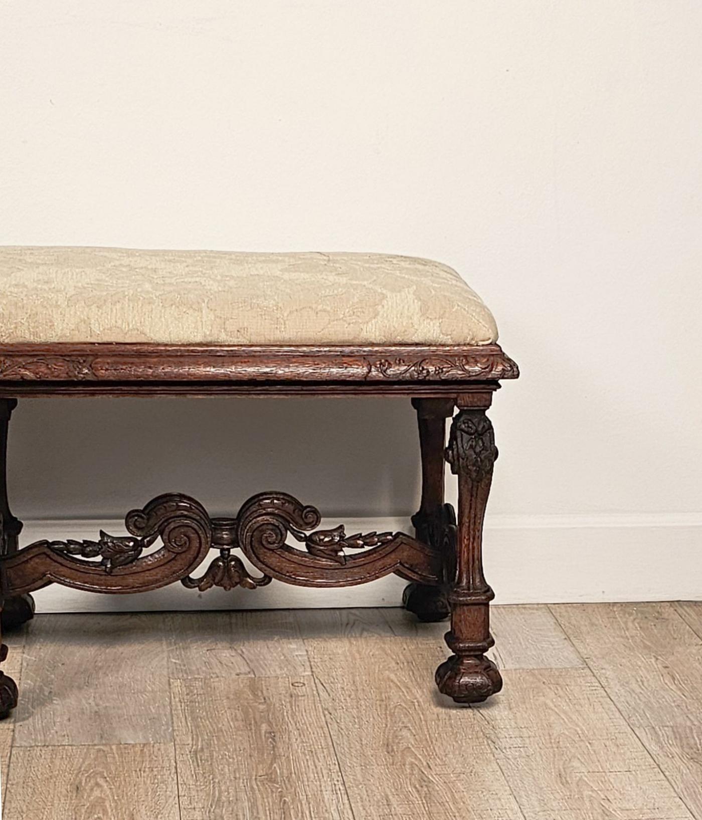 Baroque Style Carved Oak Long Bench, France circa 1900