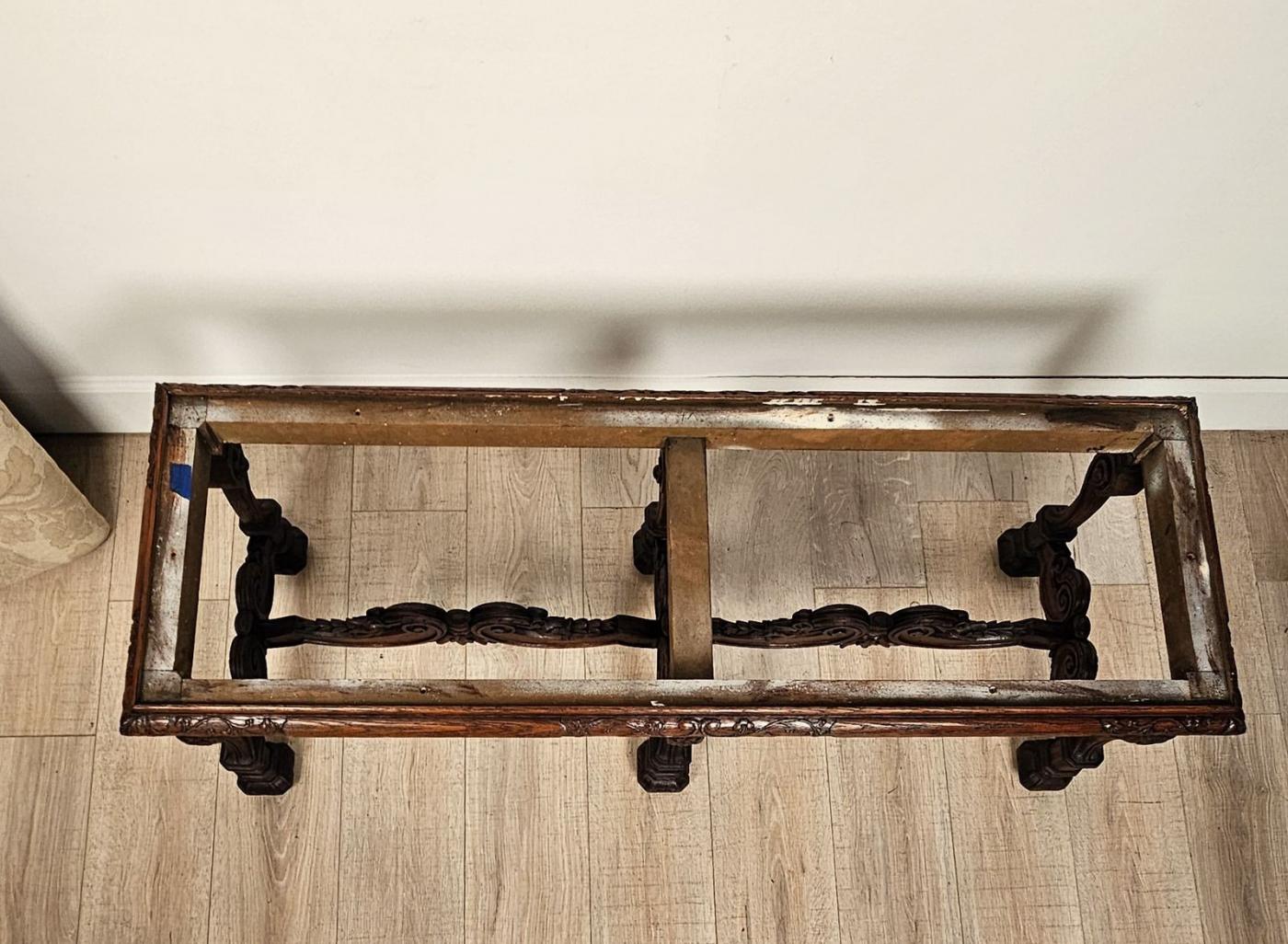 Baroque Style Carved Oak Long Bench, France circa 1900
