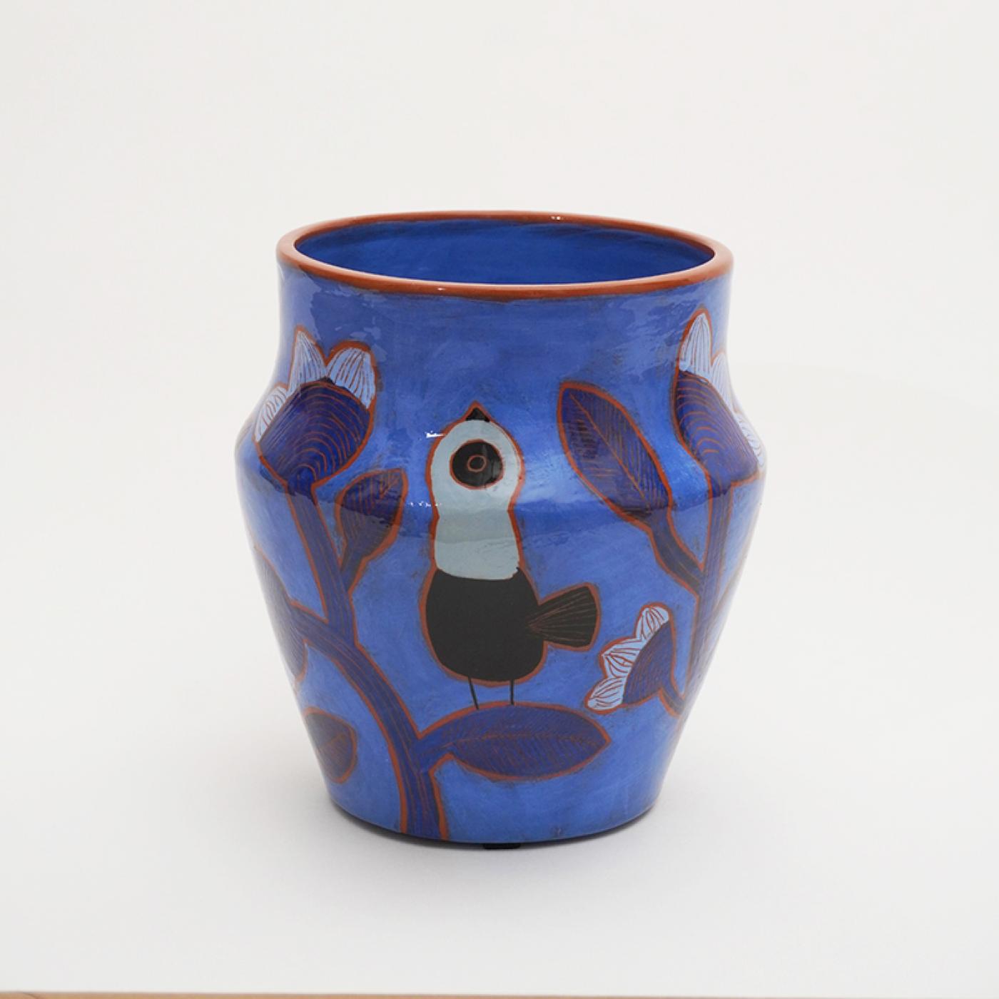 Beatriz Garrigo - INDIGO CERAMIC MID VASE A WITH BLACK AND BLUE BIRDS