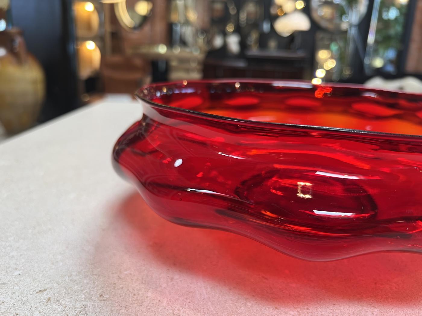 Beautiful Vintage Italian Round Decorative Red Bowl 1980