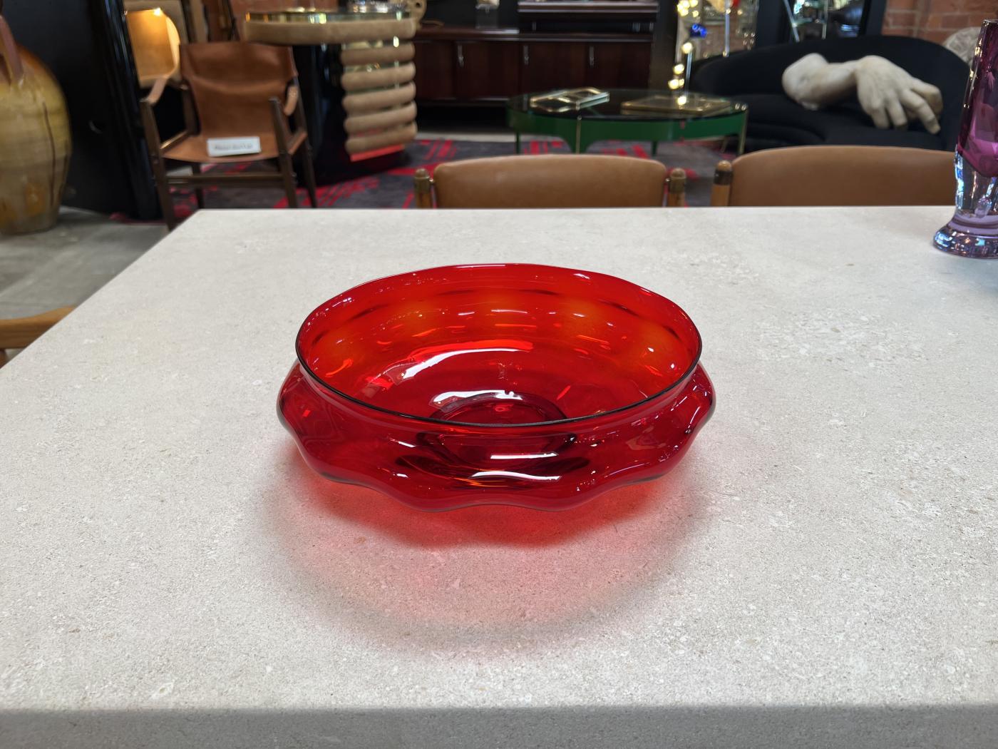 Beautiful Vintage Italian Round Decorative Red Bowl 1980