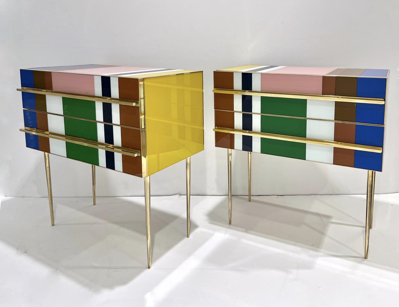 Bespoke Italian Pair of Mondrian Style Blue Green Yellow Chests / End ...