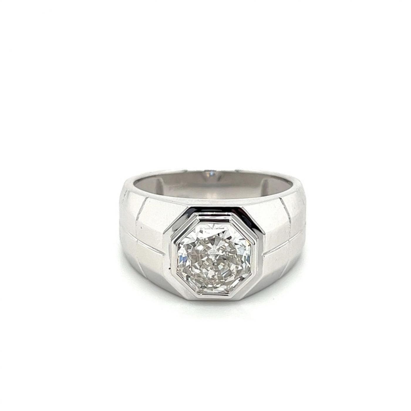 Bezel Set Solitaire 3 Carat Octagon CVD Lab Grown Diamond Mens Ring In ...