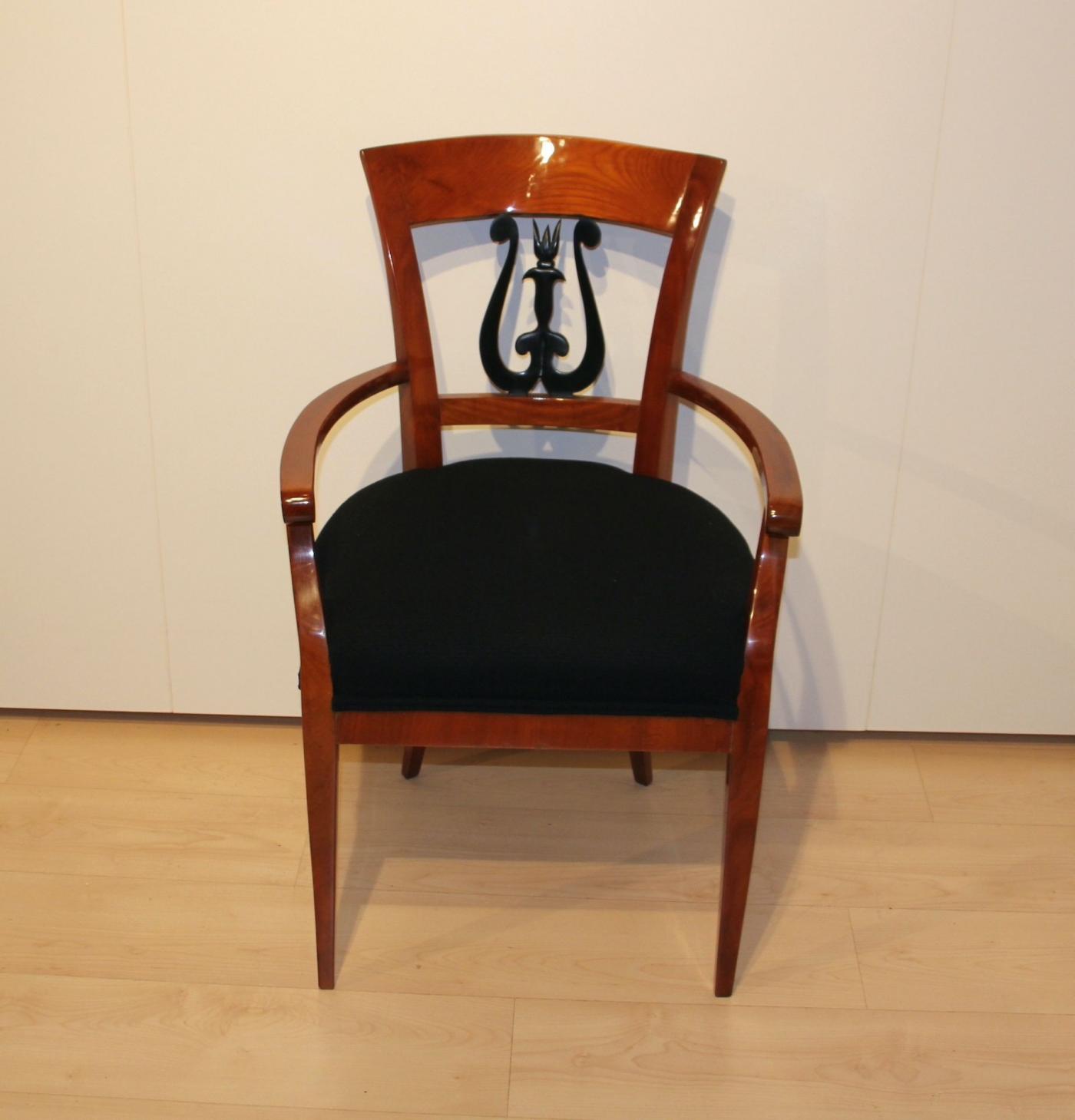 Biedermeier Armchair, Cherry Wood, Lyre Decor, South Germany circa 1820