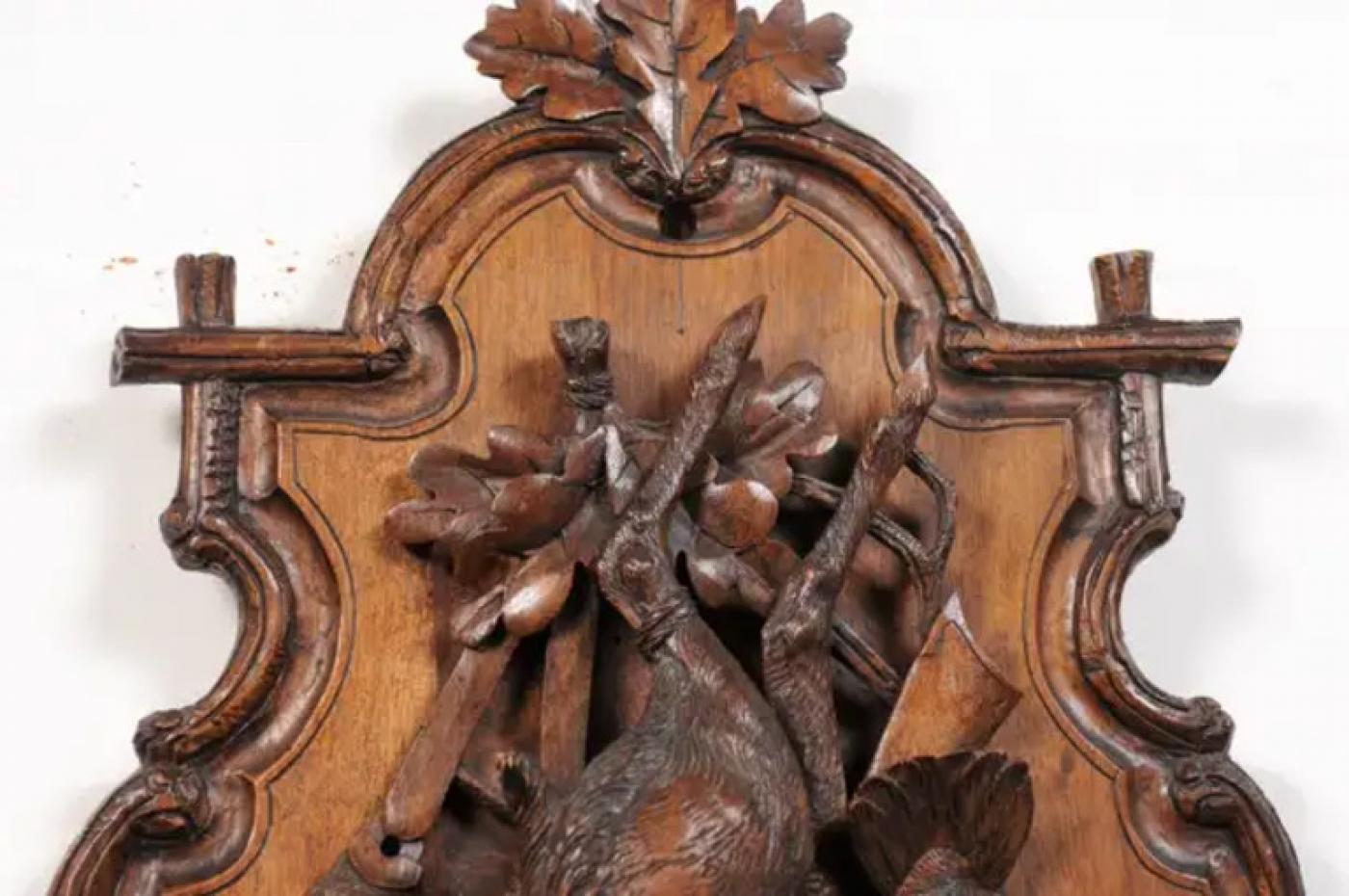 Black Forest Period 19th Century German Oak Wall Carving with Hunting ...
