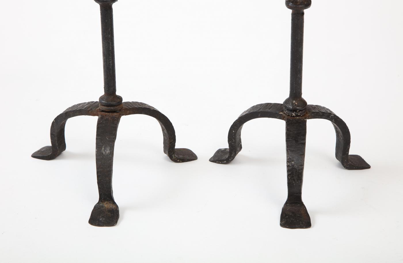 Black Forged Hammered Iron Candlesticks, Berry, France, c. 1900