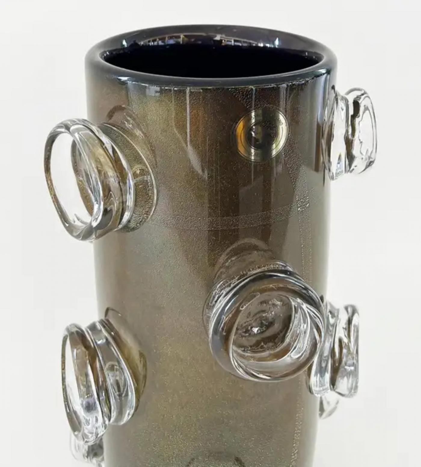 Black and 24K Gold Infused Dimurano Glass Vase with Clear Glass ...