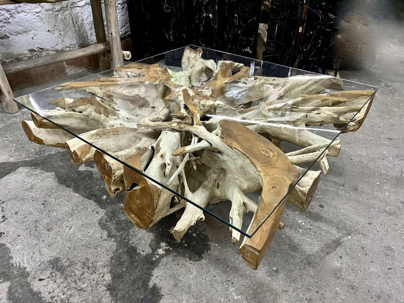Bleeched Teak Root Sofa/ Coffee Table With Safety Glass Plate ...
