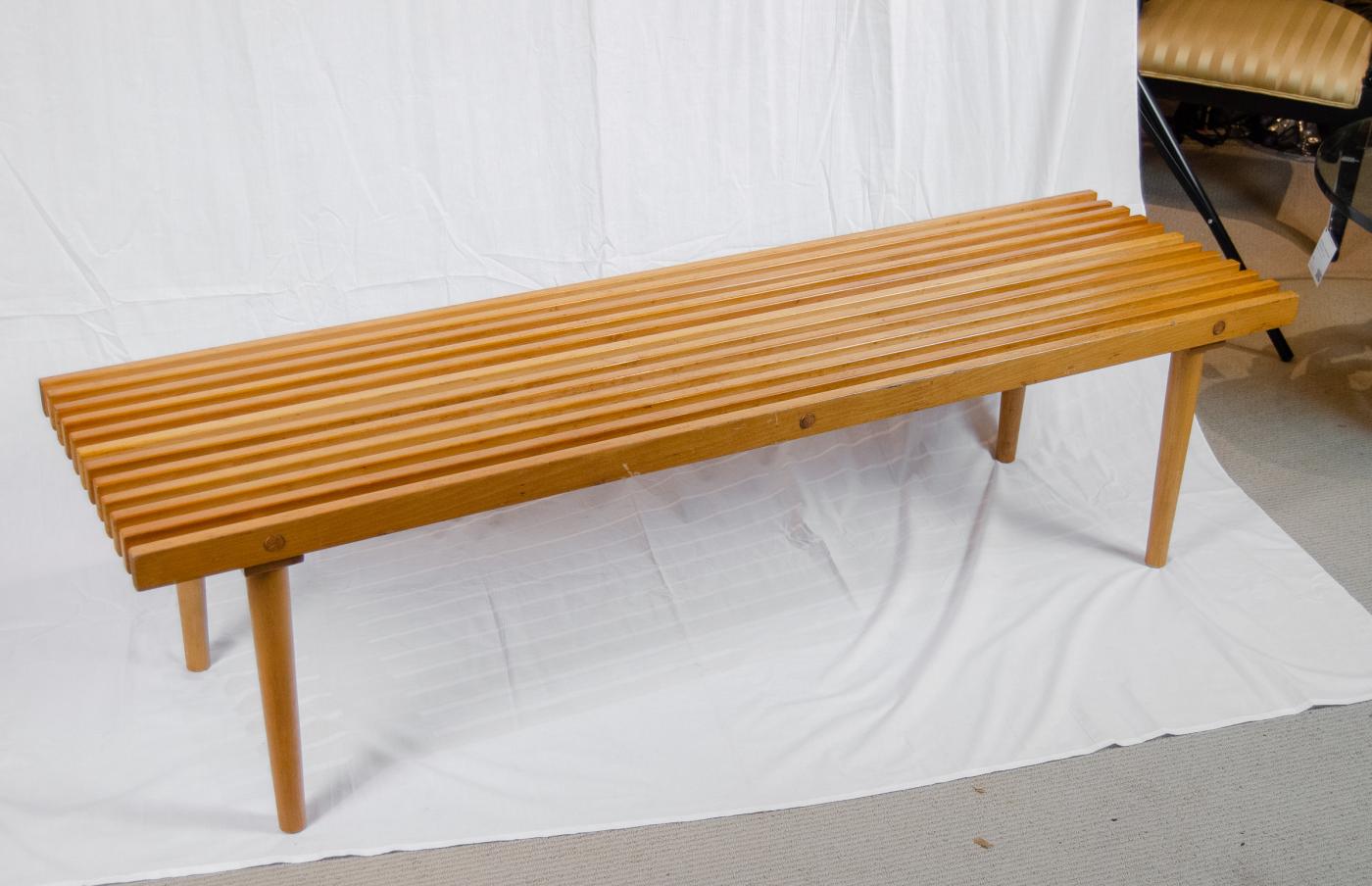 Blonde Toned Wooden Slat Bench