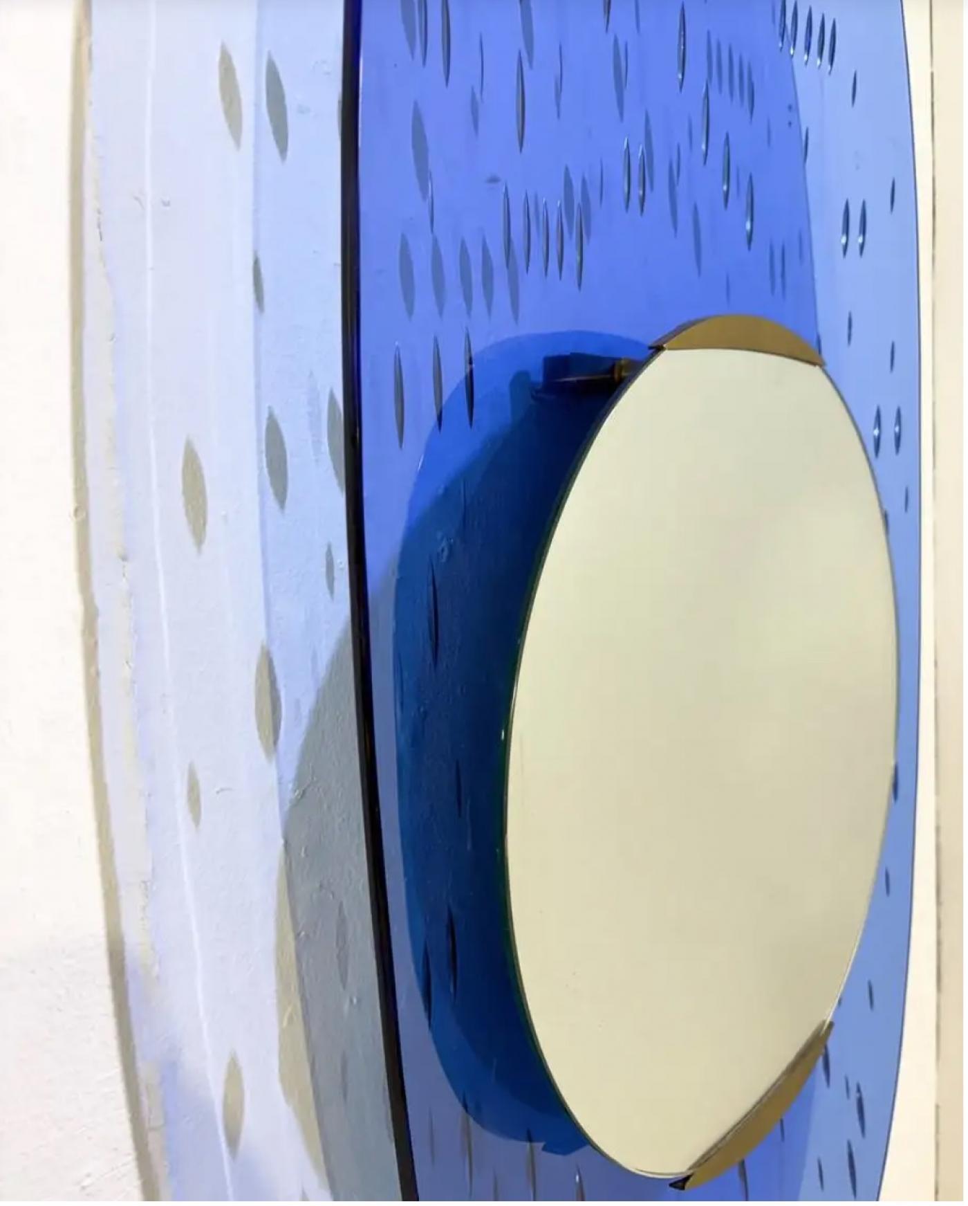 Blue Glass Mirror by Ettore Sottsass for Santambrogio & de Berti, Italy ...