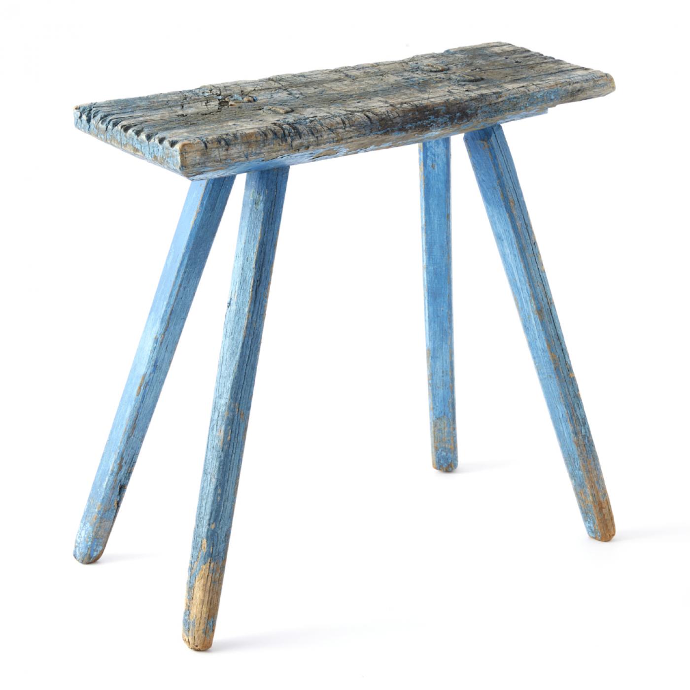 Blue Painted Milking Stool, c. 1880's