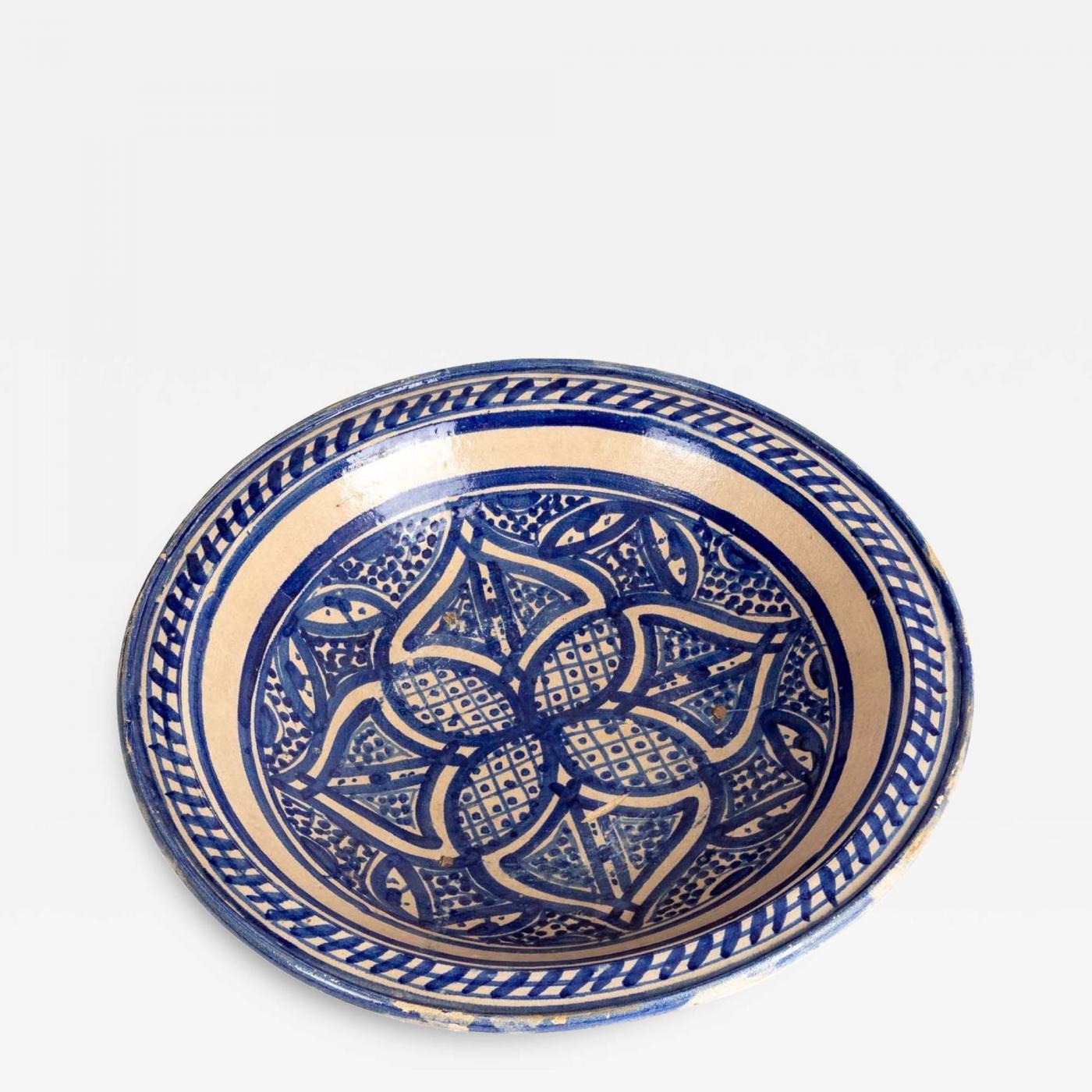 Blue and White Ceramic Moroccan Bowl, Early 20th Century