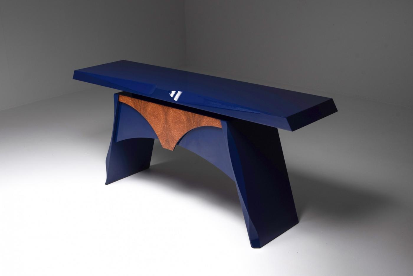 Blue lacquered console table - 1980's