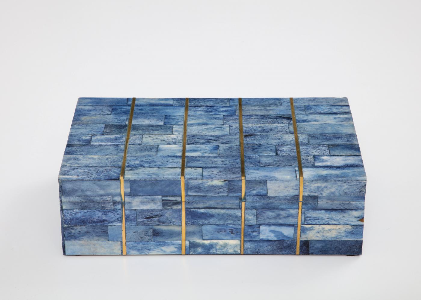 Brass Inlay Stripe Blue Bone Box