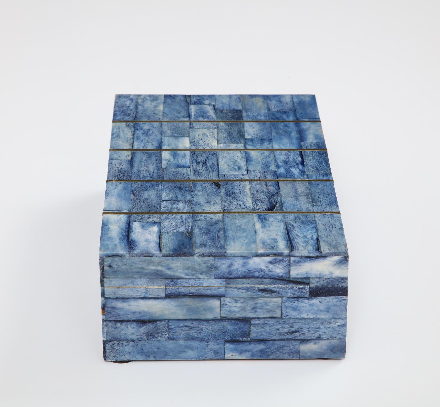 Brass Inlay Stripe Blue Bone Box