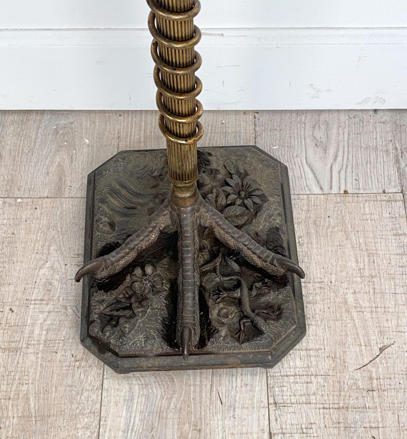 Brass Torchère with Bird Claw and Serpent, Victorian, 19th Century
