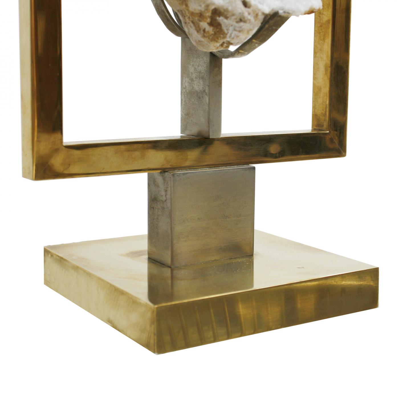 Brass and Natural Stone Table Lamp, France, 1970s