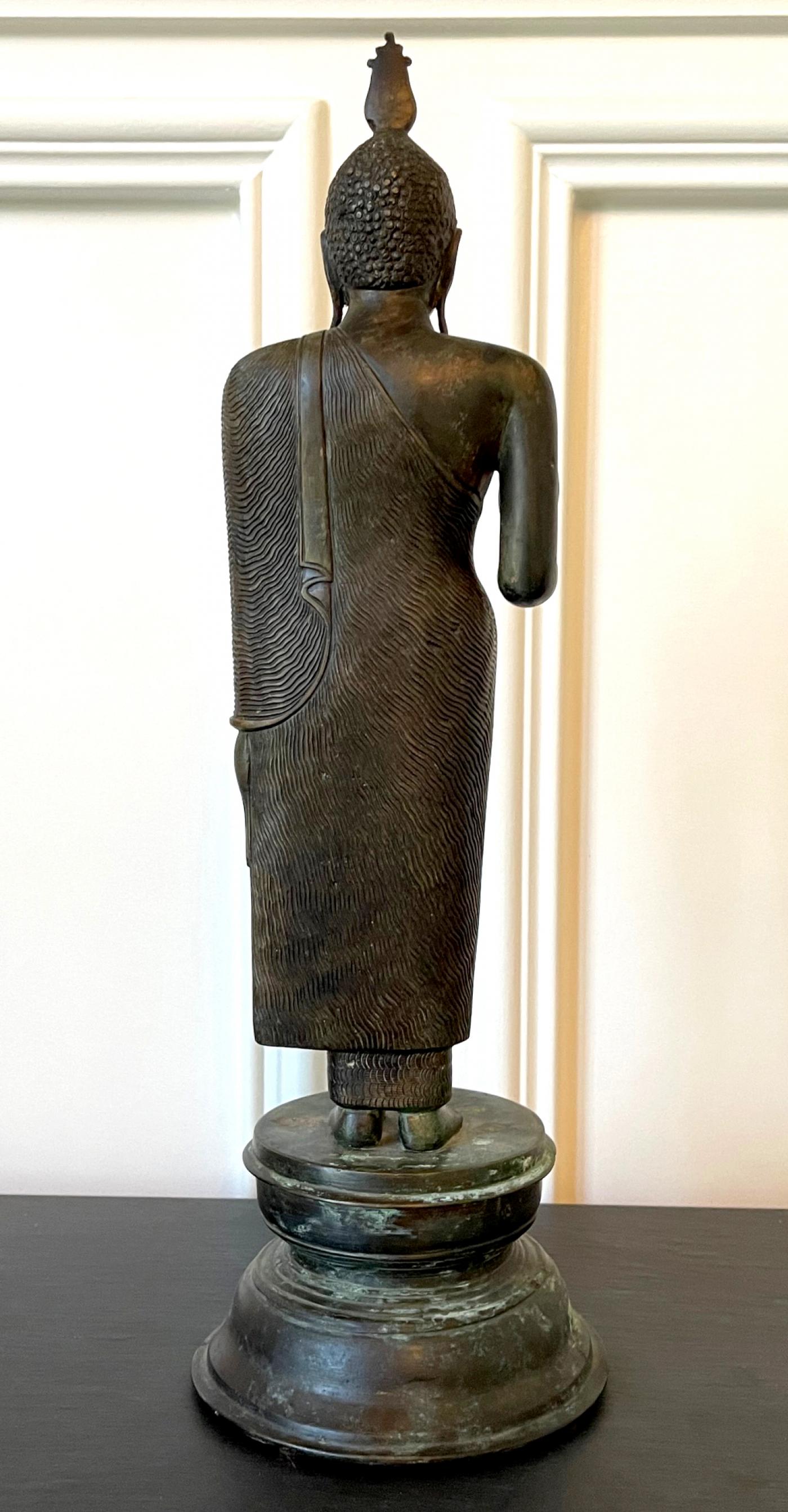 Buddha / Buddhism - Bronze Standing Buddha Statue on Pedestal Sri Lanka
