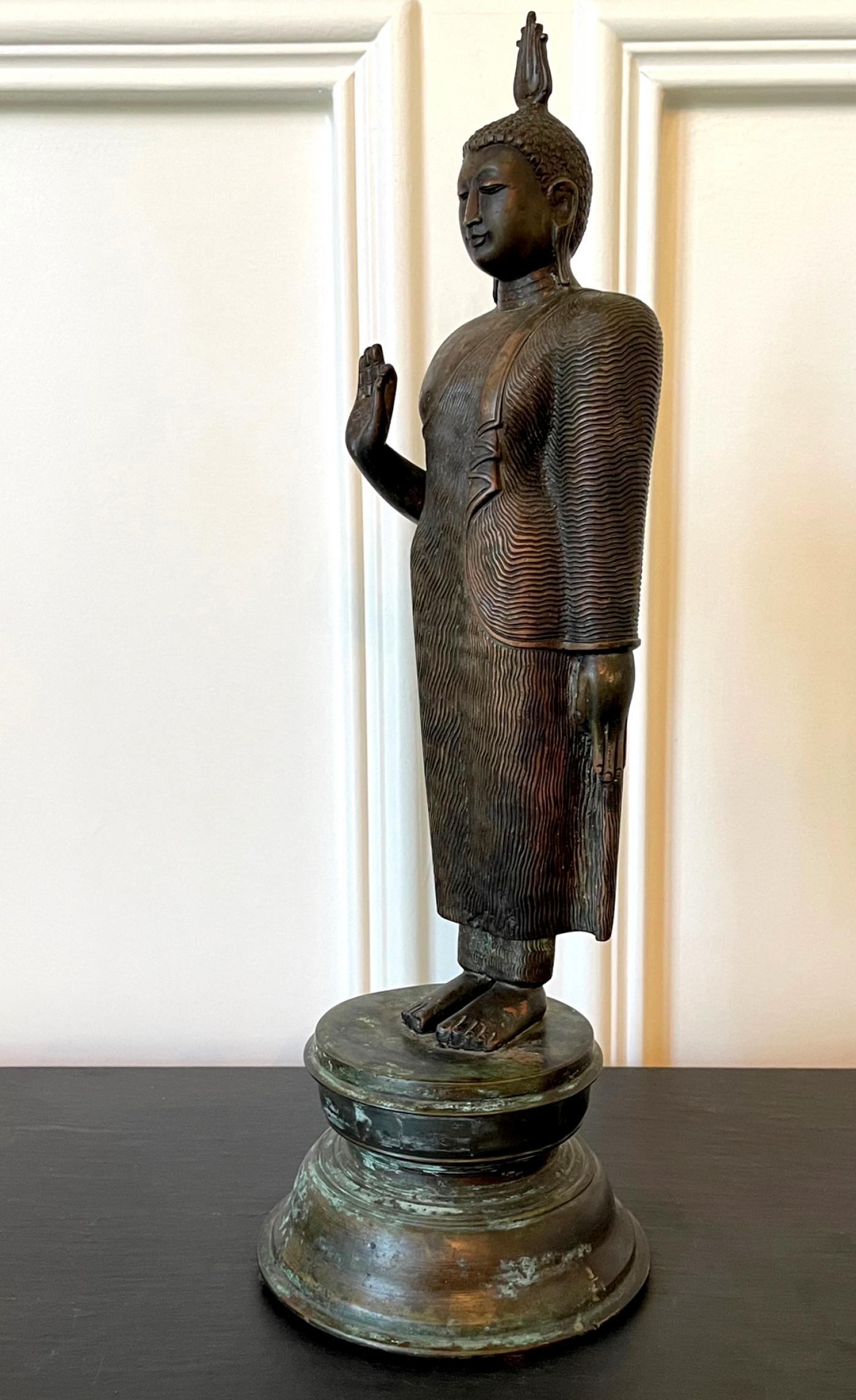 Buddha / Buddhism - Bronze Standing Buddha Statue on Pedestal Sri Lanka