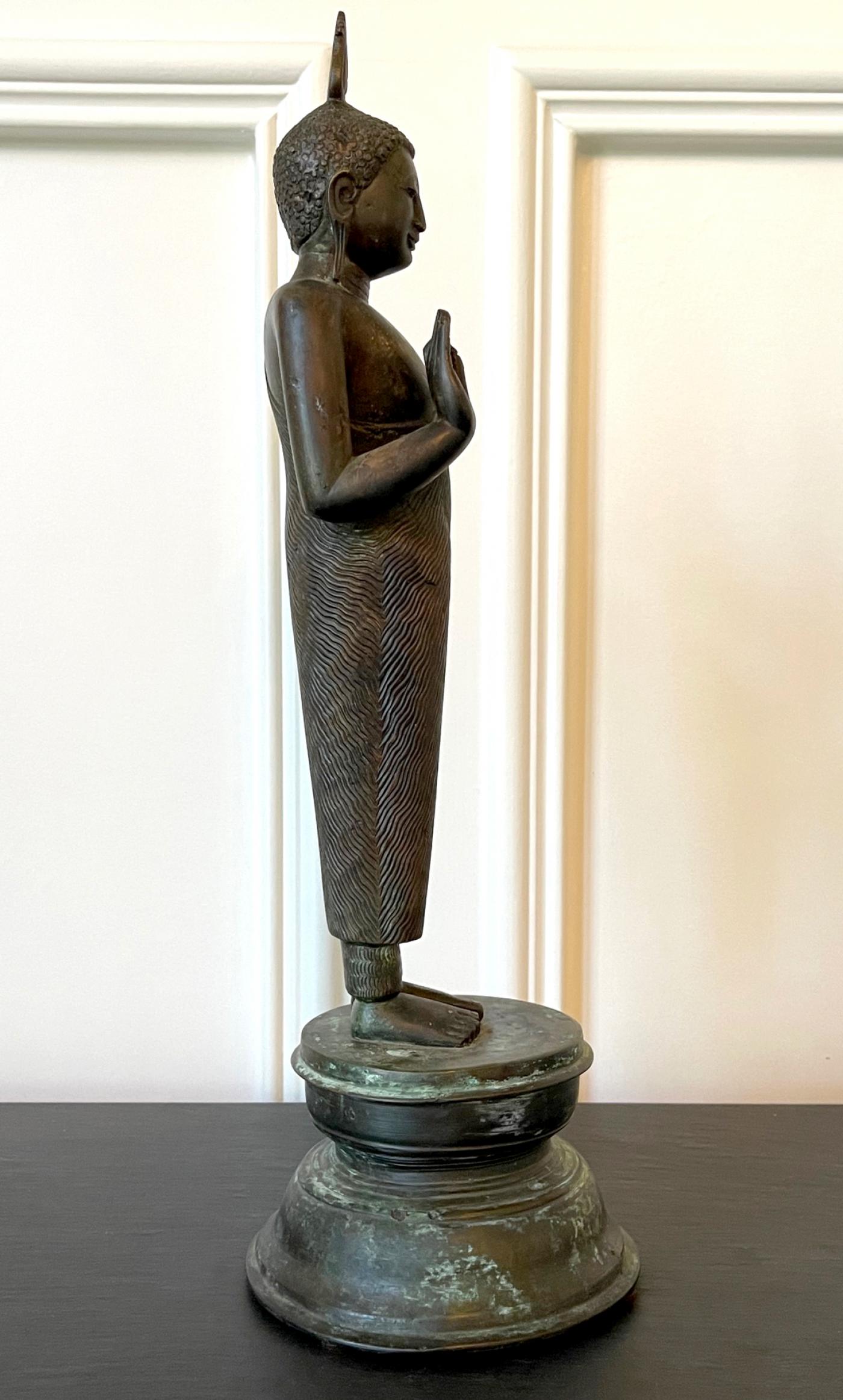 Buddha / Buddhism - Bronze Standing Buddha Statue on Pedestal Sri Lanka