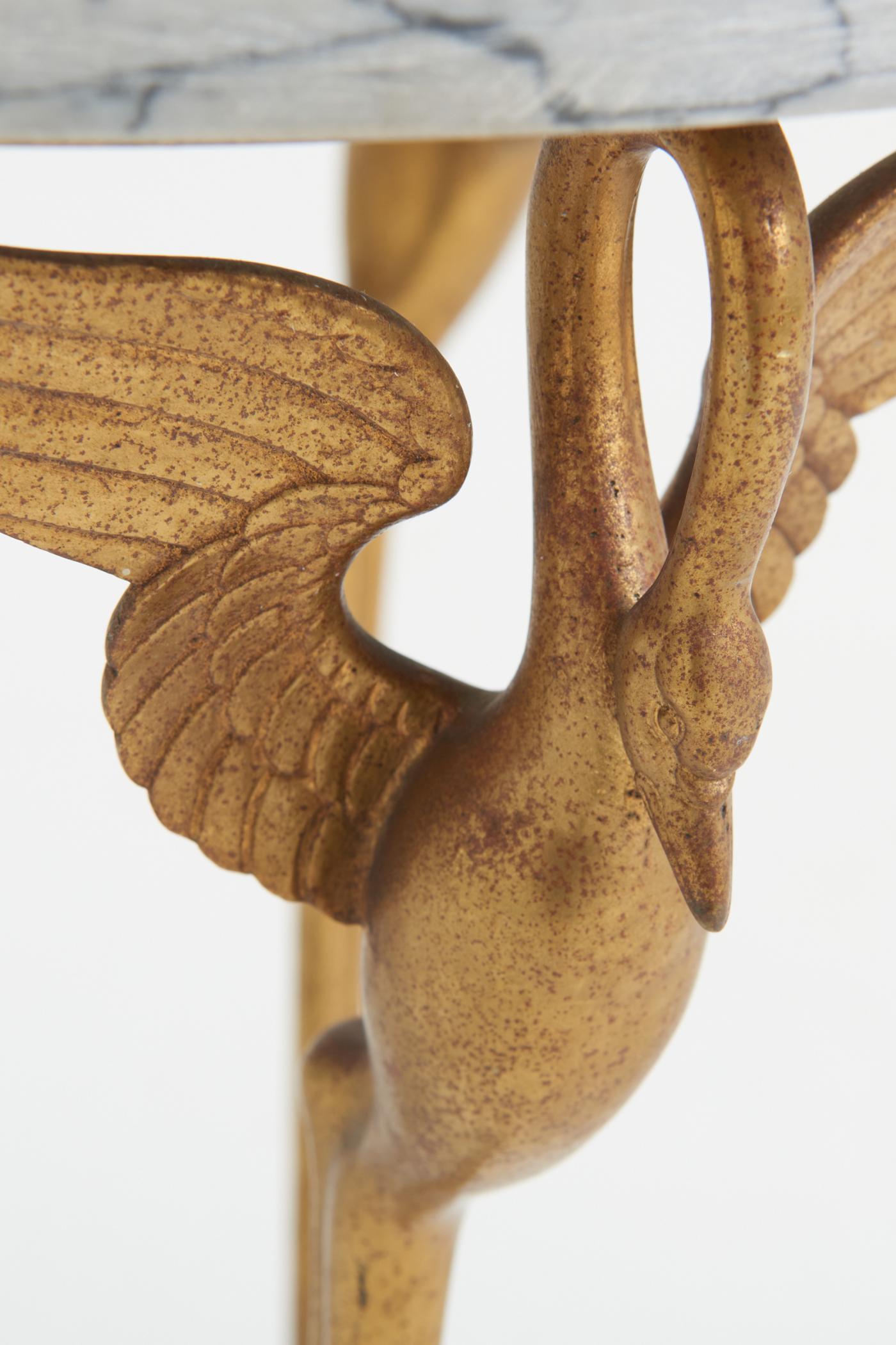 Bronze and Marble Swans Side Table