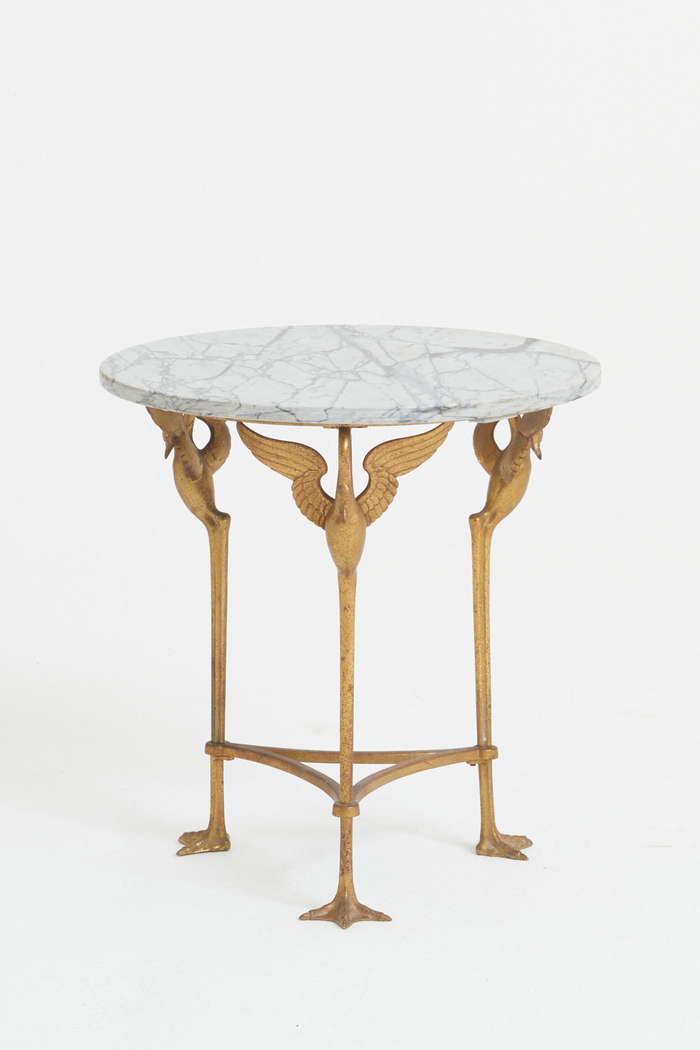 Bronze and Marble Swans Side Table